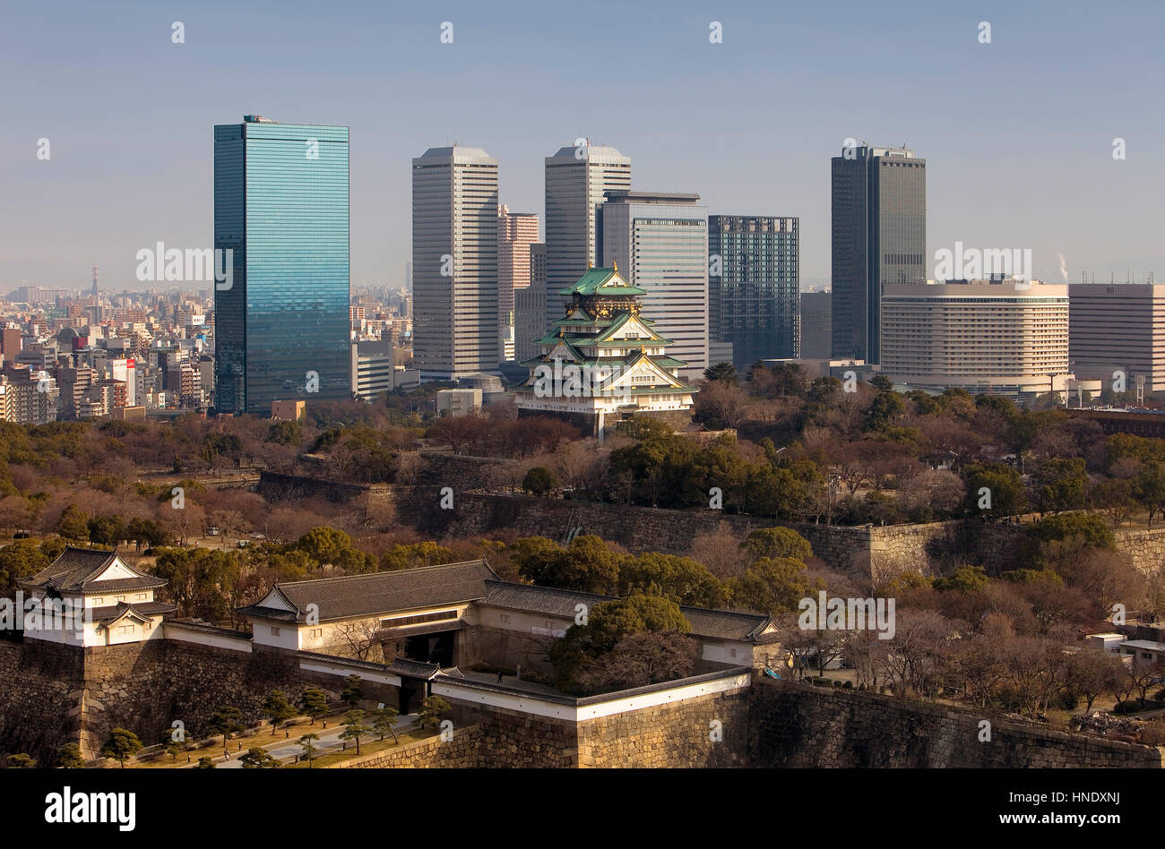 Panorama, panoramic, townscape, Osaka castle and Osaka Business Park ...