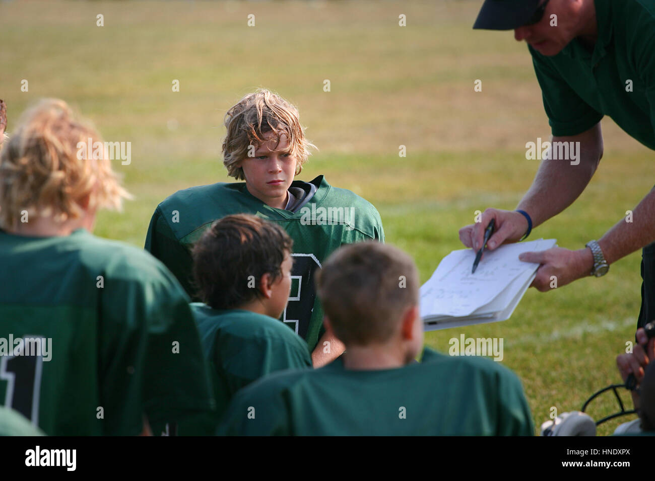 a football coach explains a play to the team Stock Photo - Alamy