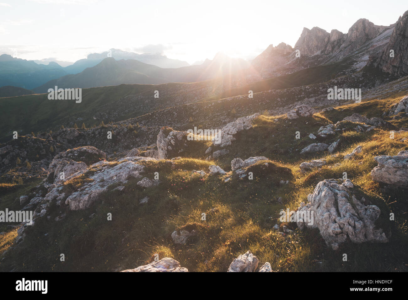 Panorama of mountain sunset, Dolomites, Italy Stock Photo - Alamy