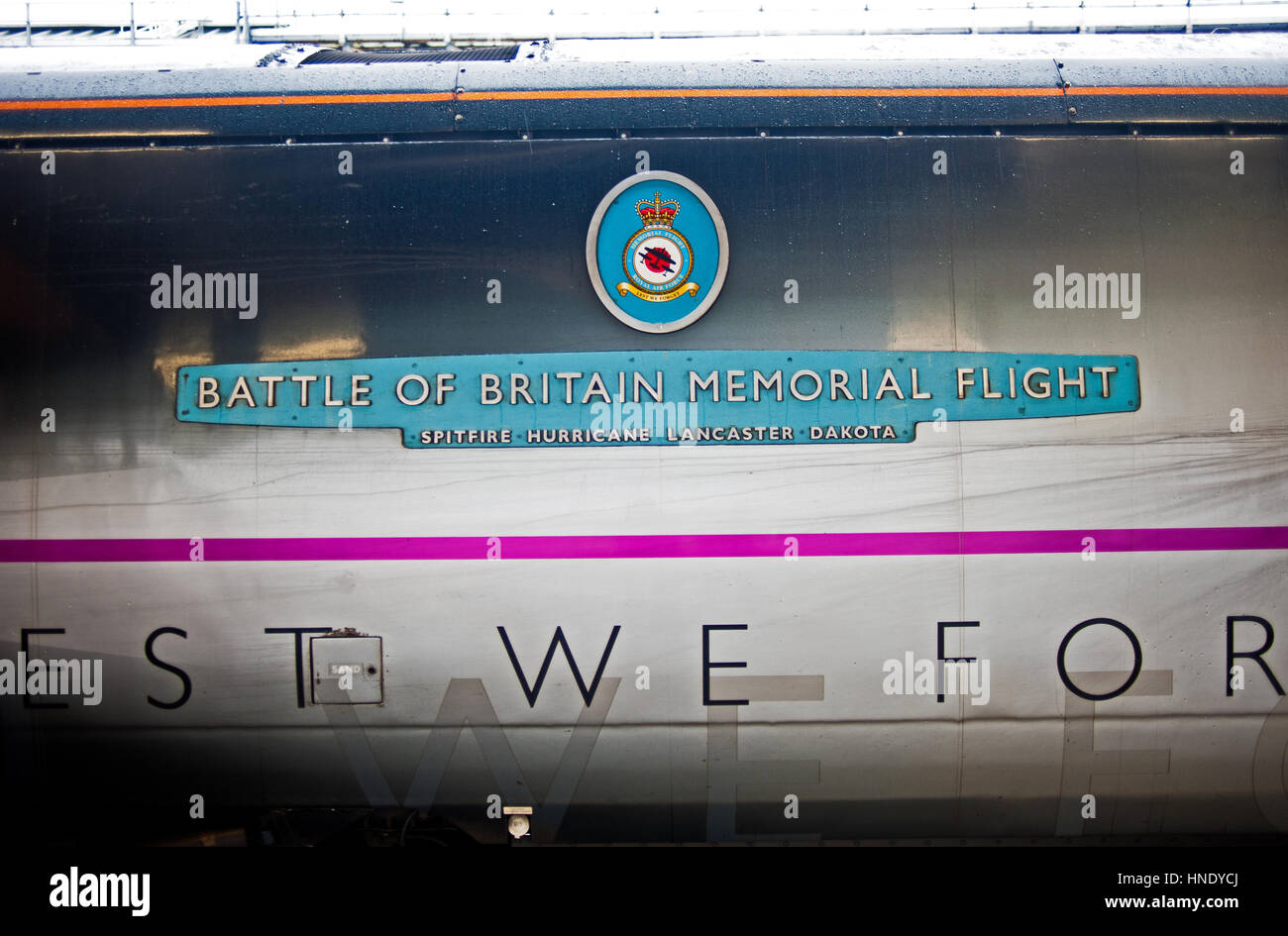 Class 91 Locomotive Battle of Britain Nameplate Detail Stock Photo - Alamy