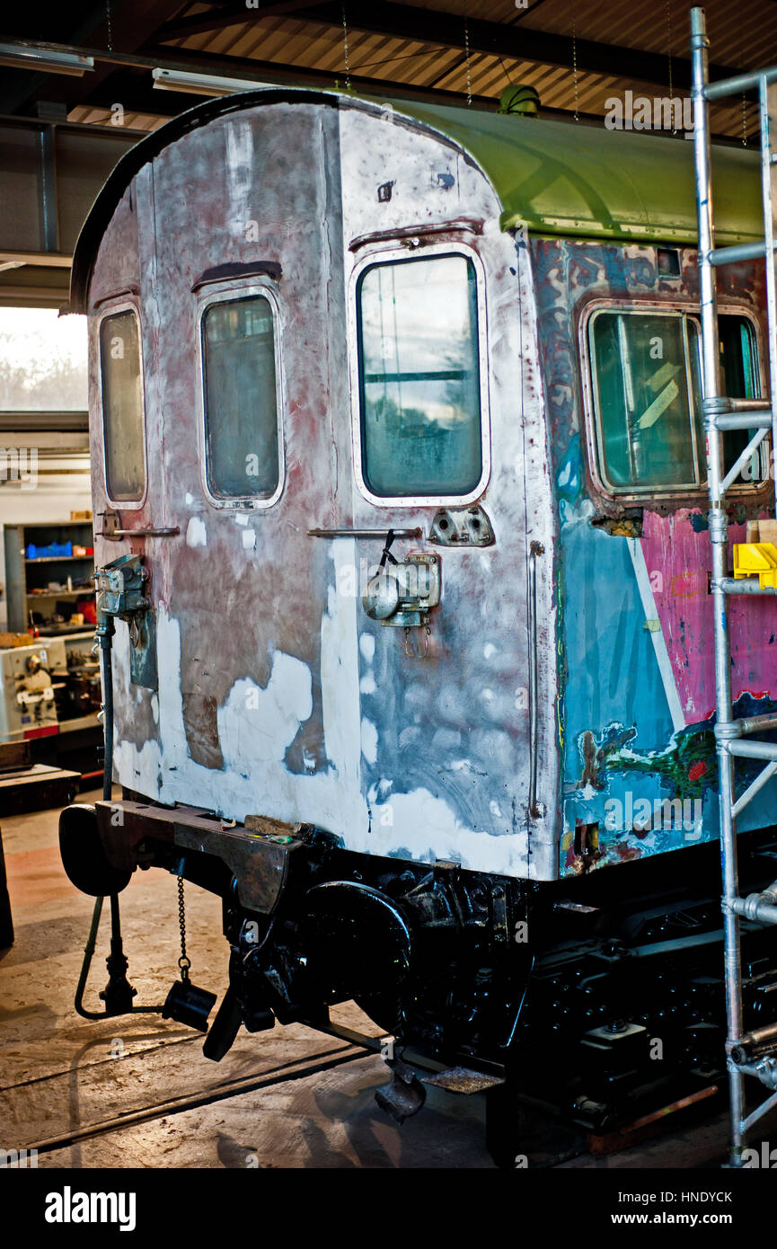 Coach undergoing restoration at Locomotion museum Shildon County Durham ...