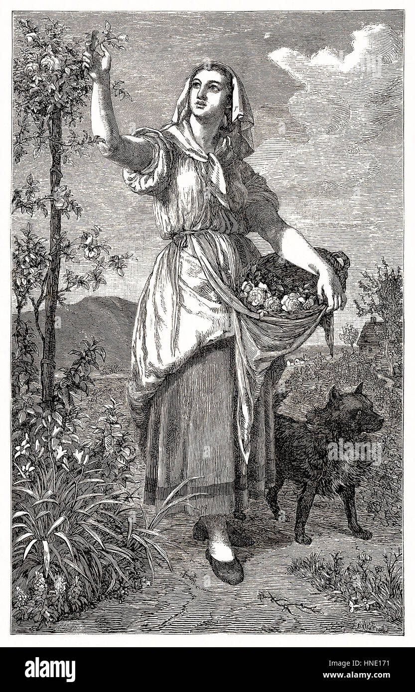 Garden woman engraving hi-res stock photography and images - Alamy