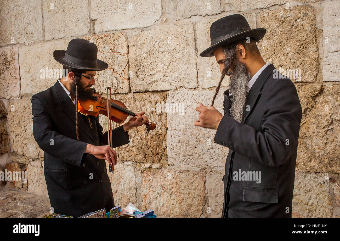 Artist, artists, Orthodox Jews preaching as street musicians, in Jaffa ...