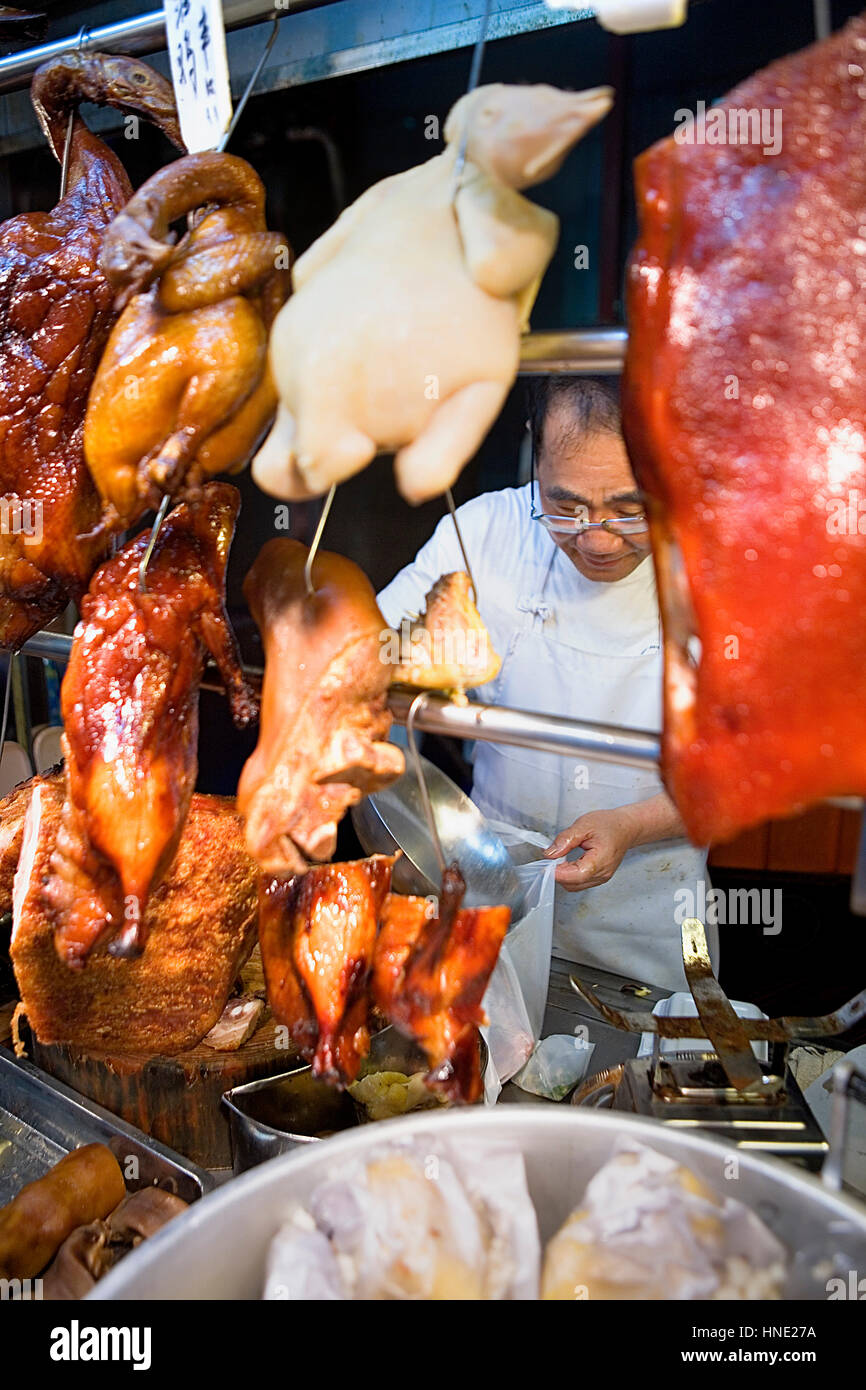 Duck and pork, Shop of Roast and smoked meat, in Sao Domingos market ...
