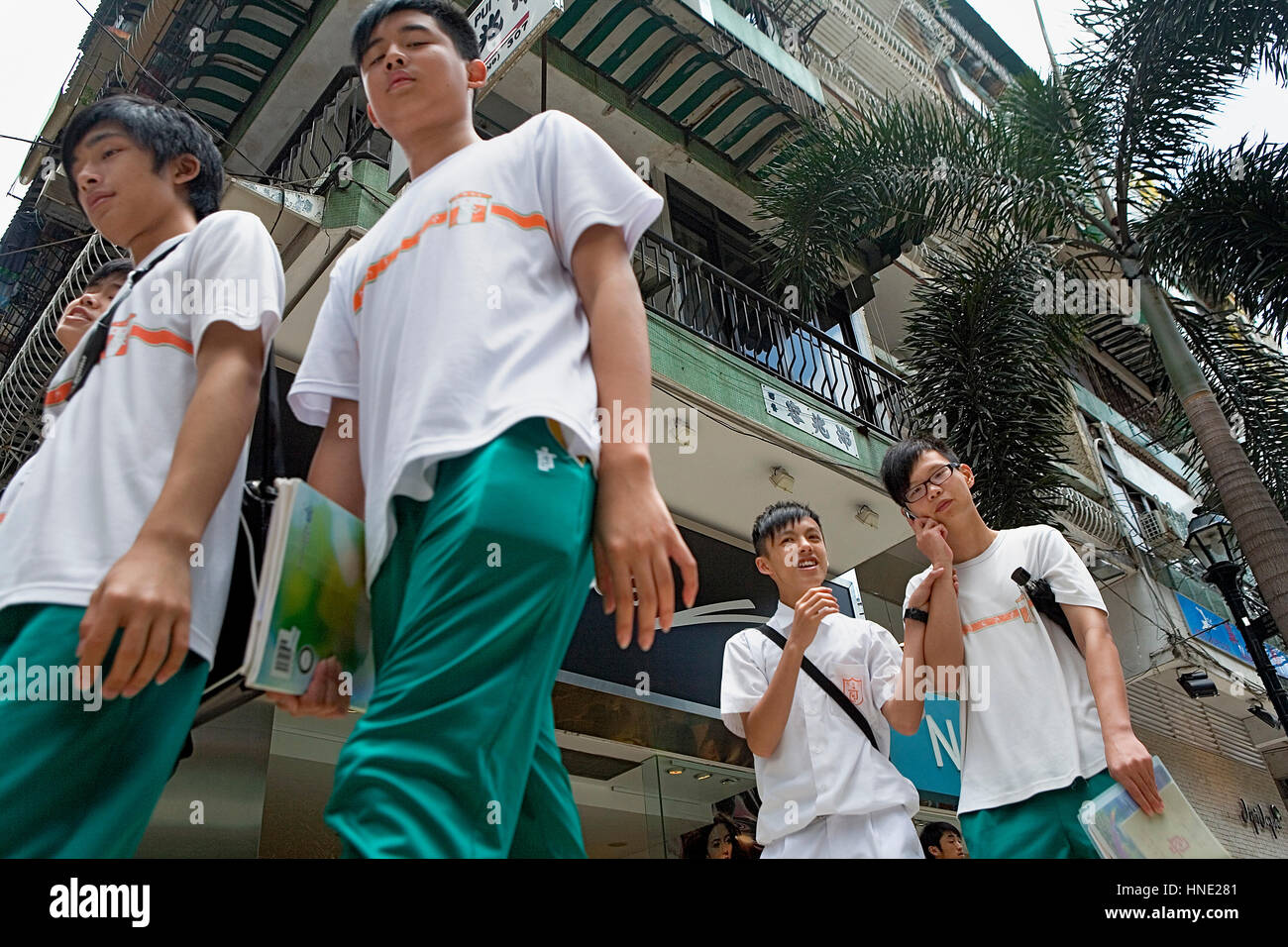 Street scene, Students in Rue de Sao Domingos,Macau,China Stock Photo ...
