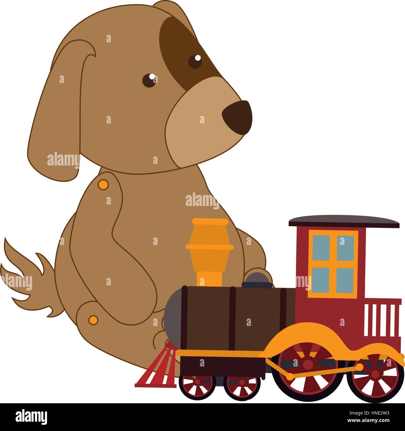 colorful dog with train toy vector illustration Stock Vector Image ...
