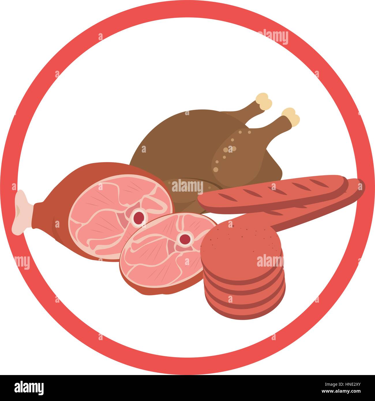 circular border with Chicken and beef fillet with sausage vector ...