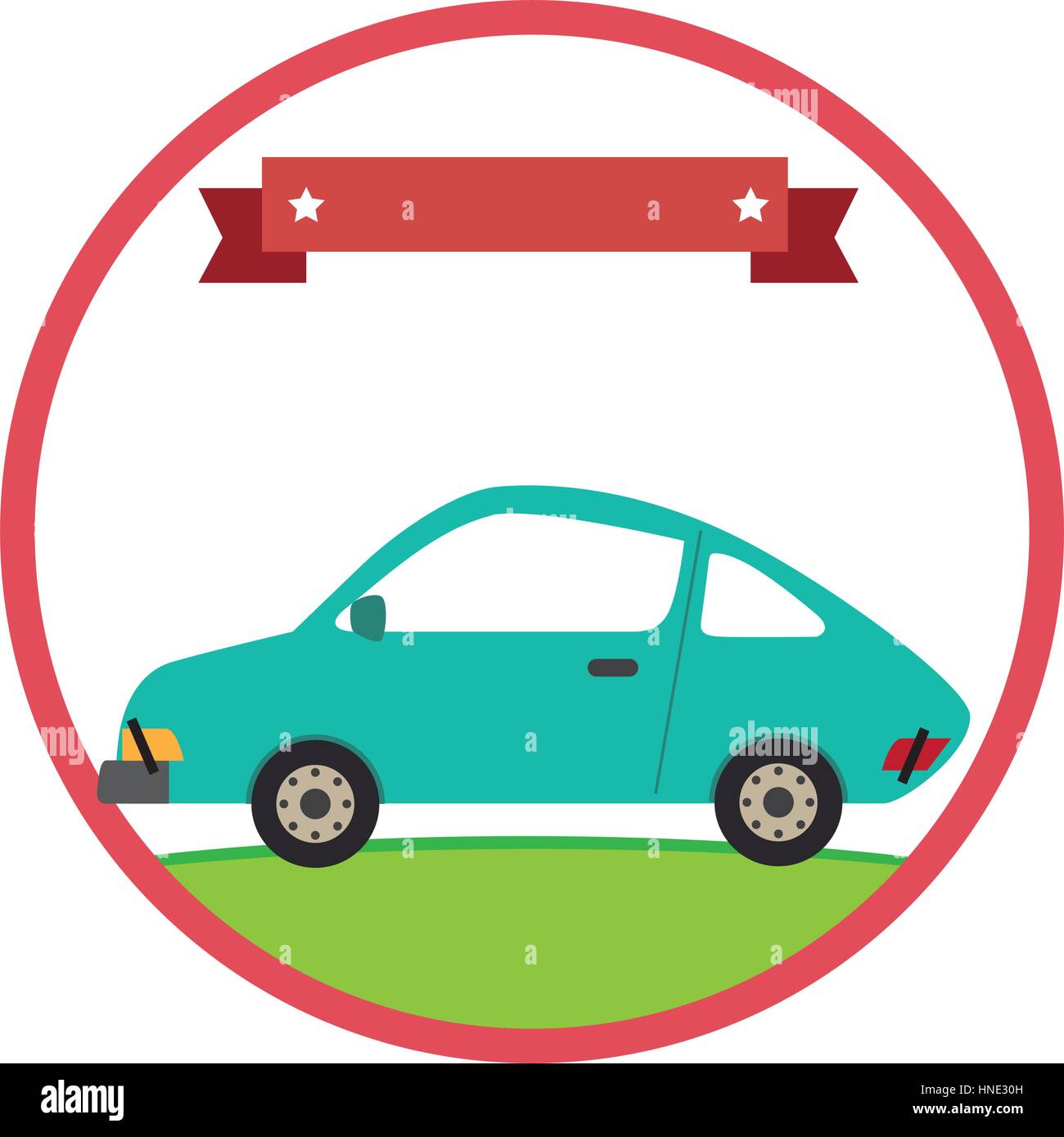 circular border with side view vehicle with label vector illustration ...