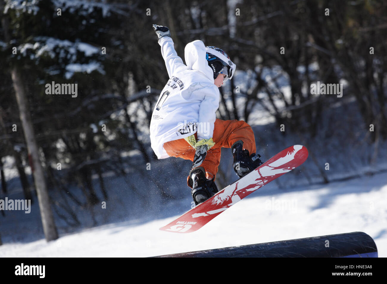 Snowboarder railslide hi-res stock photography and images - Alamy