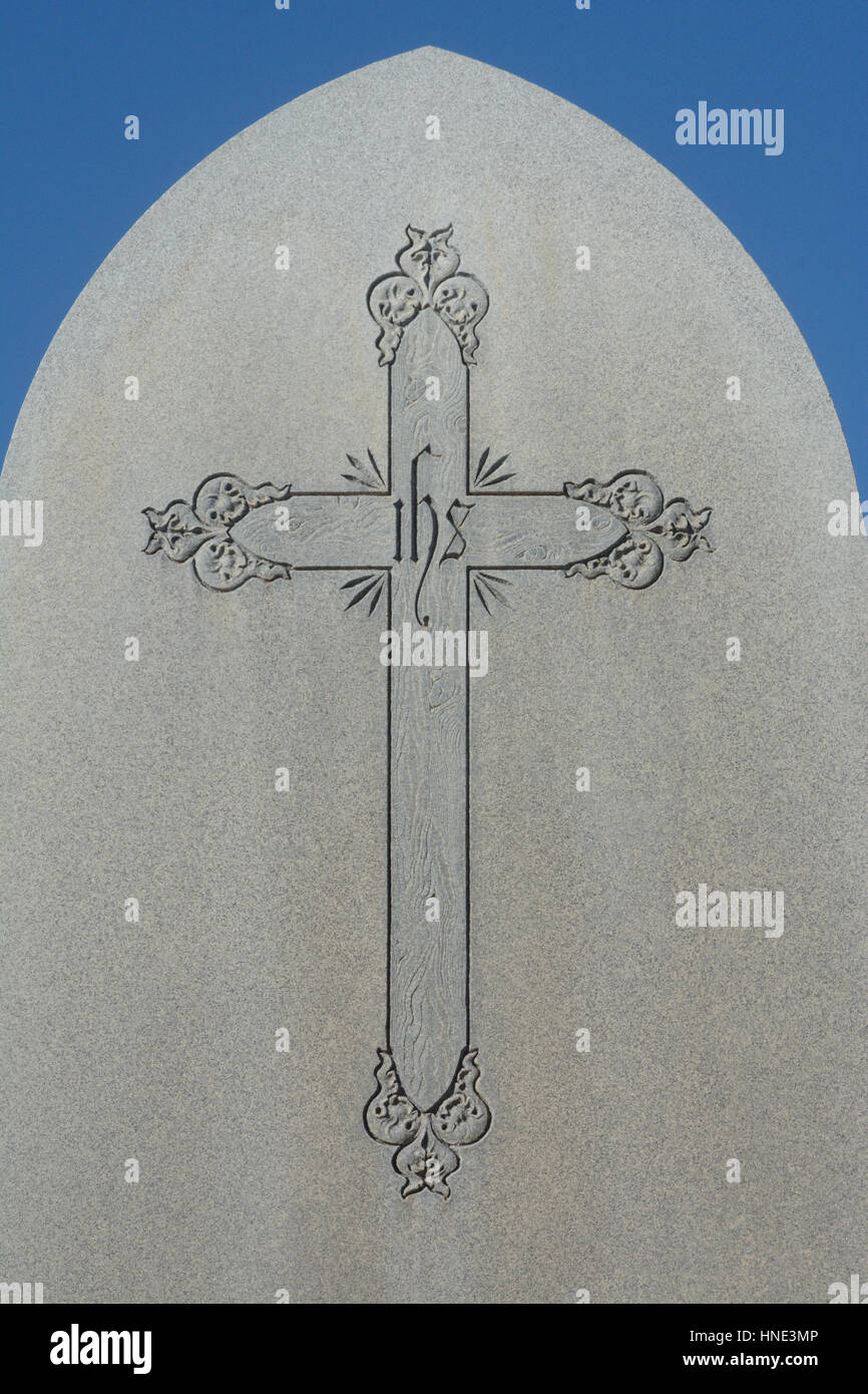 Large gravestone memorial with Cross and Christogram Stock Photo - Alamy