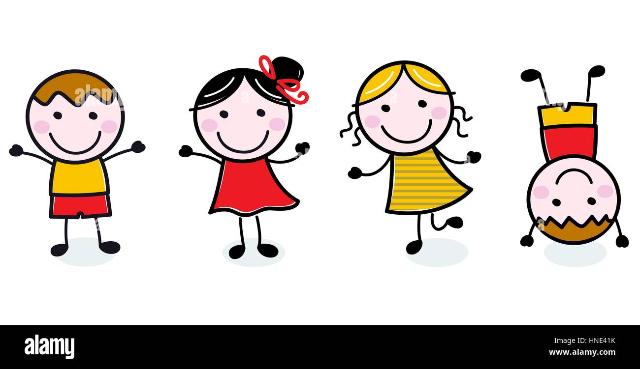 Stitch figures isolated on white : doodle Kids Stock Photo - Alamy