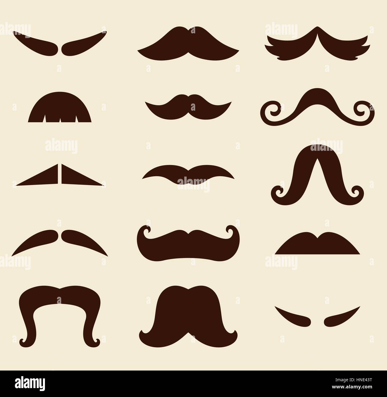 Vintage mustaches set isolated on brown Stock Photo - Alamy