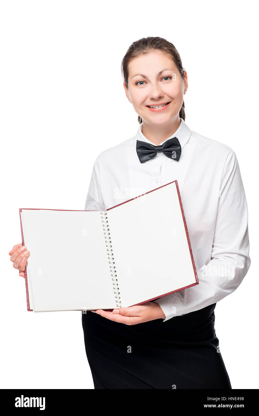 menu in the hands of a young successful waitress Stock Photo - Alamy
