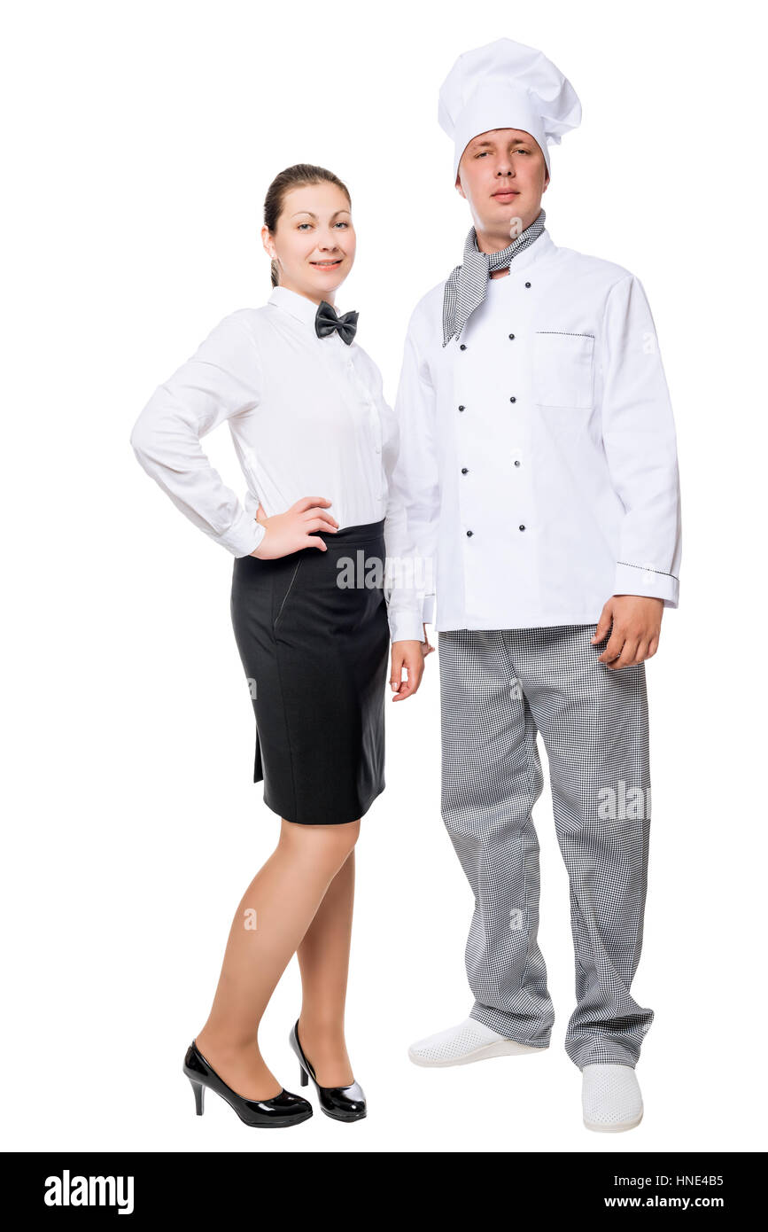 Male chef and waiter woman in full length on white background Stock ...