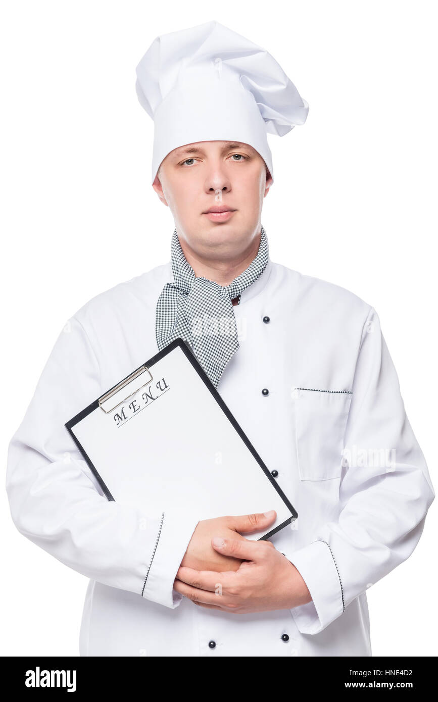 successful chef holding a menu blank on a white background Stock Photo ...