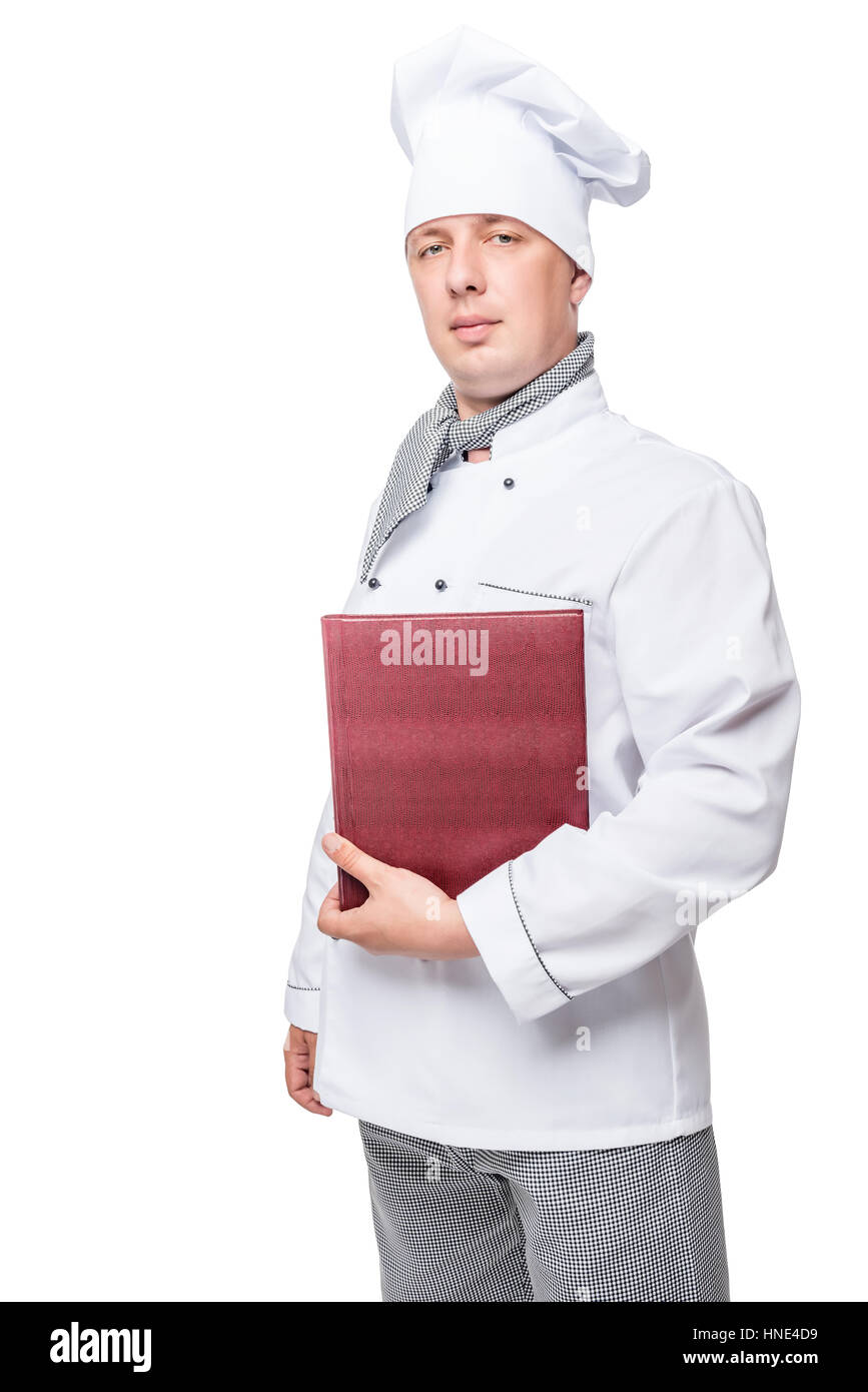 Vertical portrait of a confident chef with menu Stock Photo - Alamy