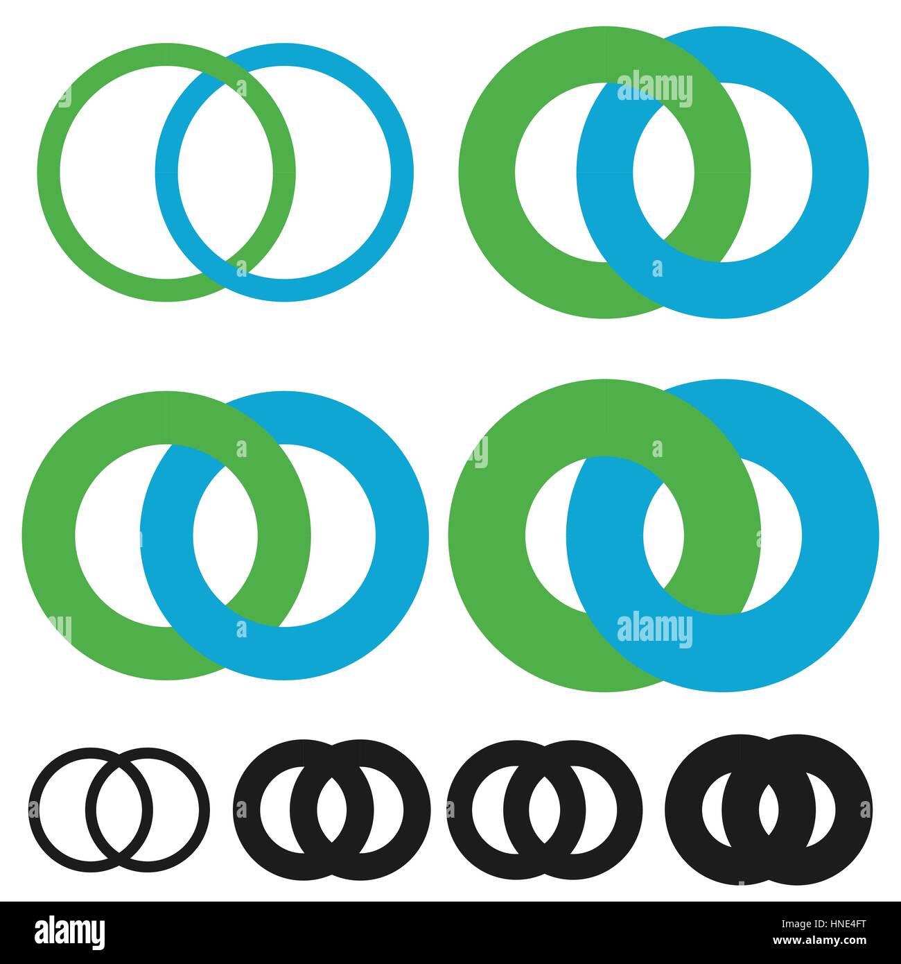 Interlocking circles, rings. Infinite symbol or logo with different ...