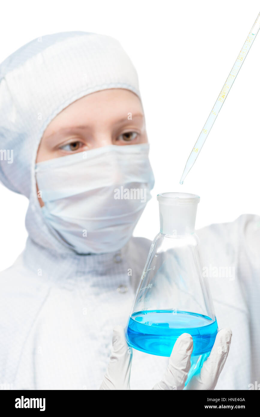 vertical photo microbiologist with test tubes on white background Stock ...