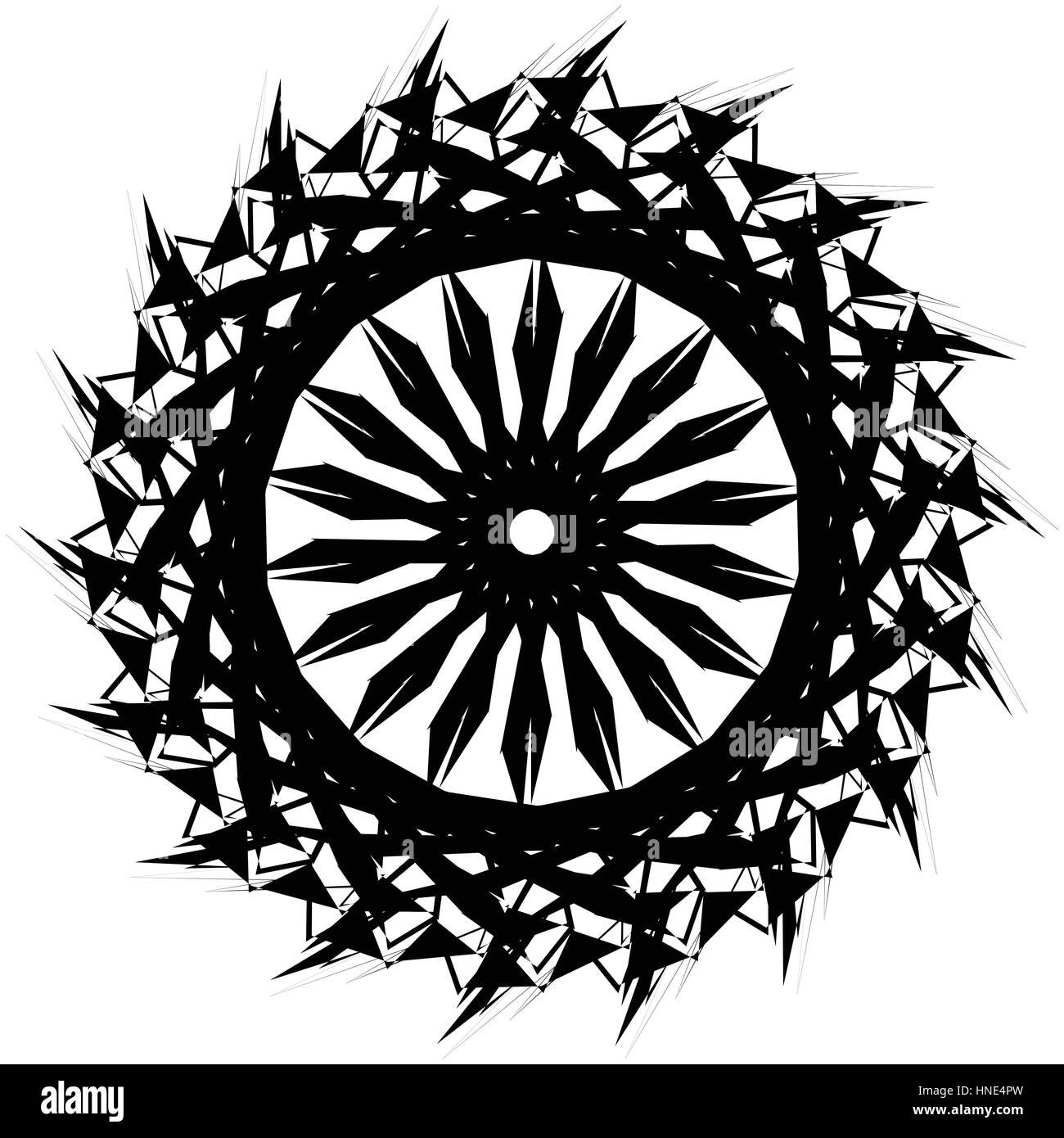 Edgy monochrome circular element. Black and white angular motif, shape ...