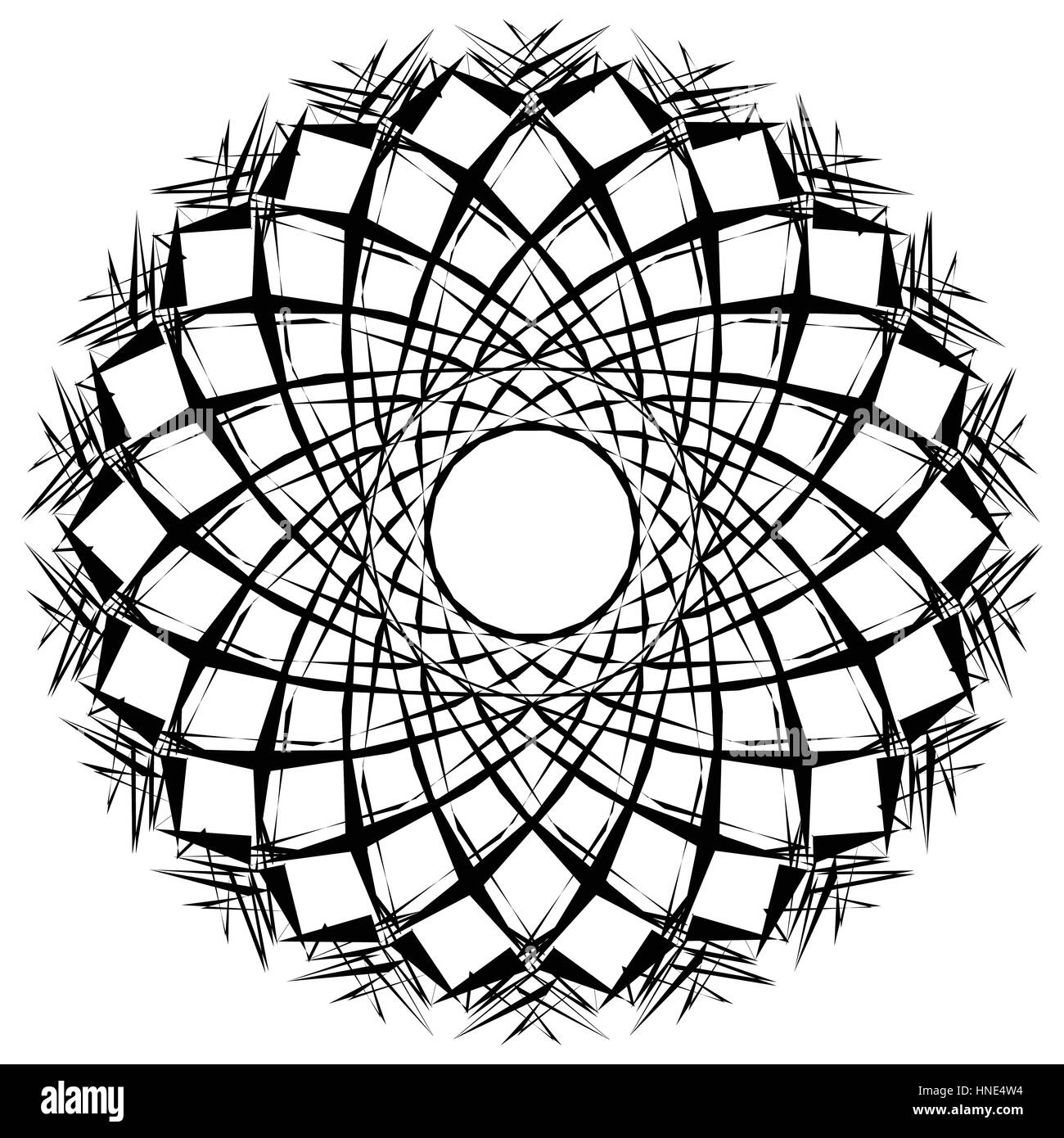 Edgy monochrome circular element. Black and white angular motif, shape ...