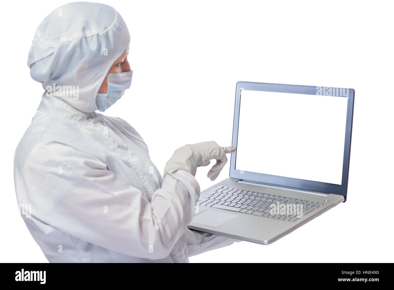 chemist with a computer and space for inscription on the laptop screen ...