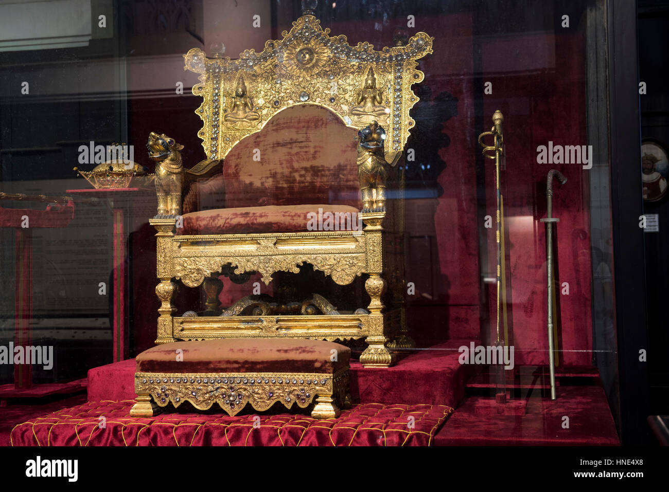 Kandyan throne, display in the National Museum, Colombo, Sri Lanka ...