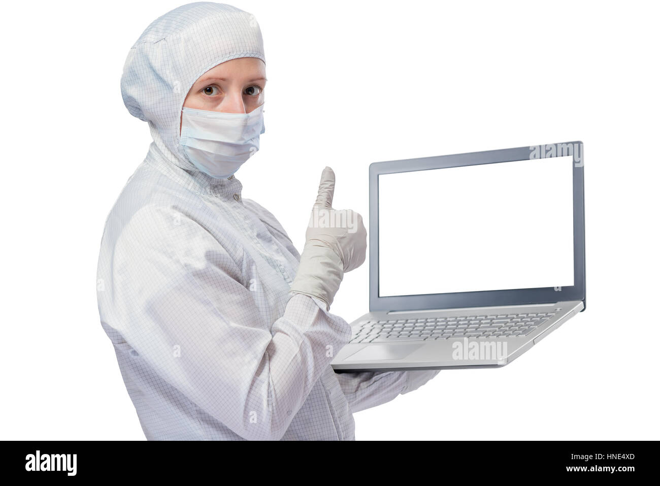 successful chemist with a computer in the hands isolated portrait Stock ...