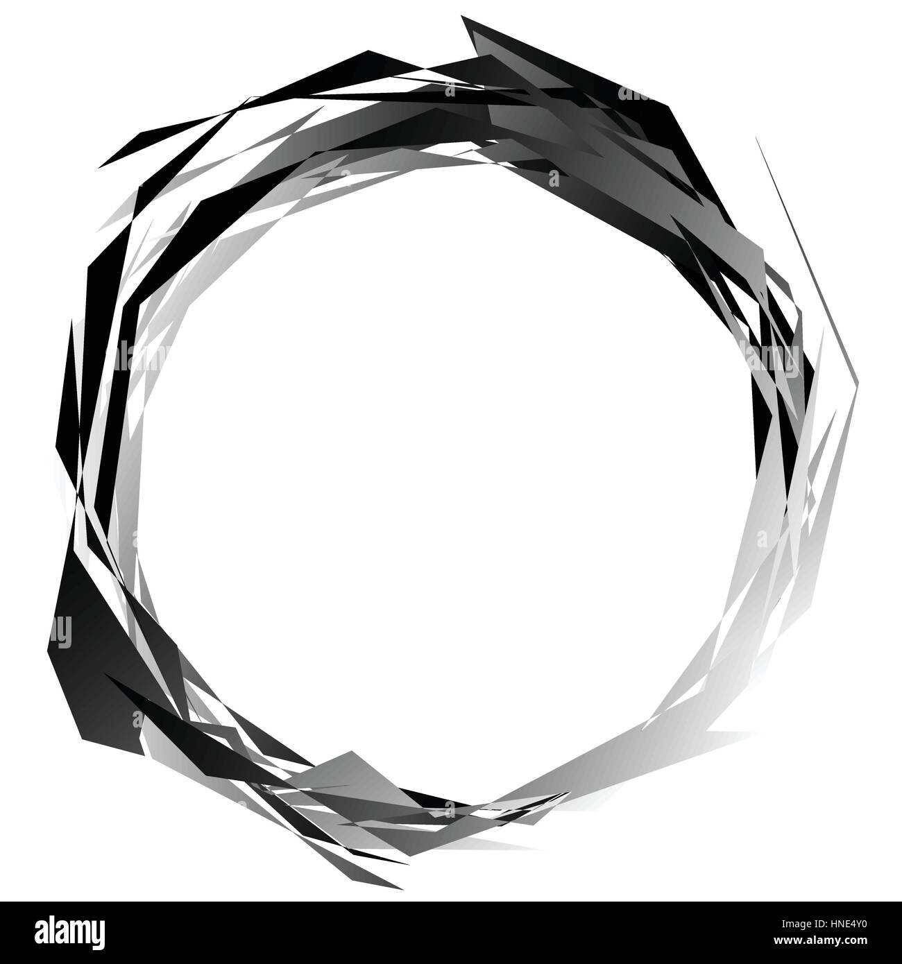 Edgy monochrome circular element. Black and white angular motif, shape ...