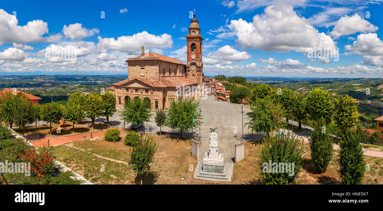 Panoramic view of small town square and parish church under beautiful ...