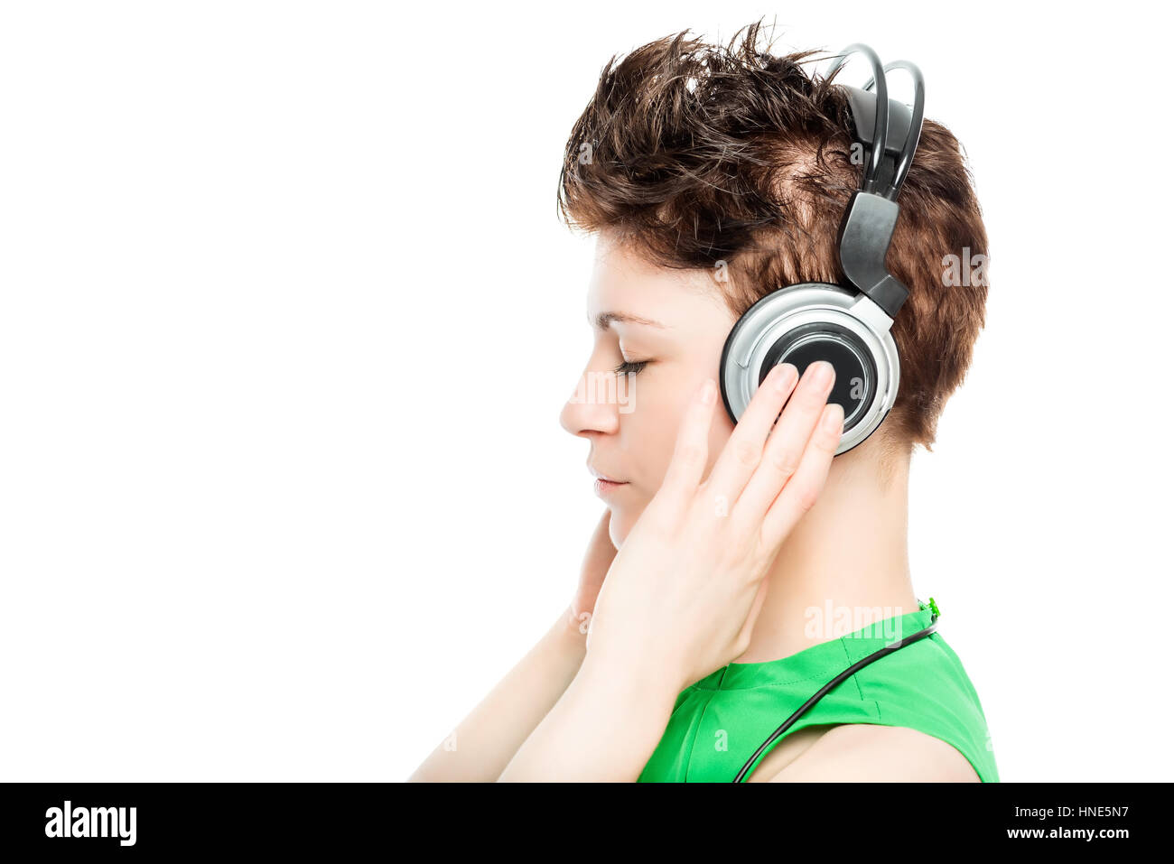 close-up portrait of a dj and the space left on a white background ...