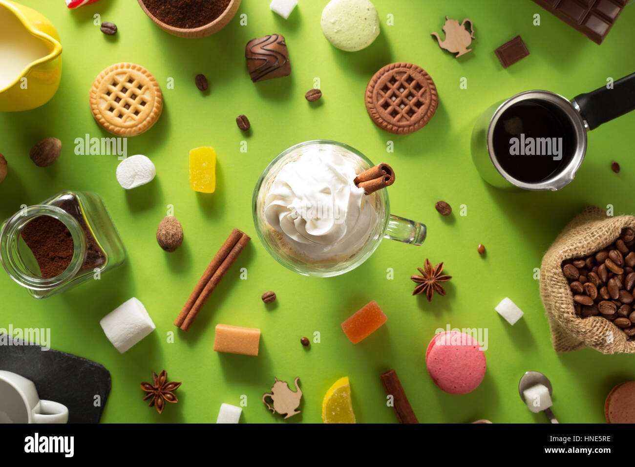 frappe coffee at green paper background Stock Photo - Alamy