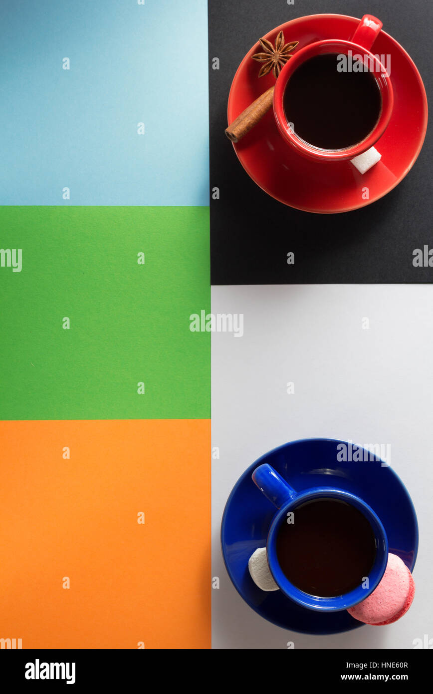 cup of coffee and cacao at abstract colorful background Stock Photo - Alamy