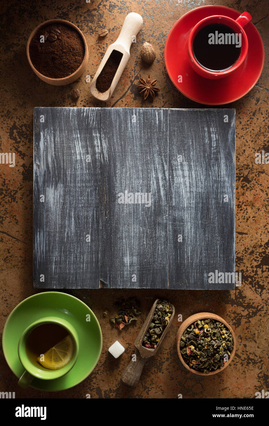 cup of coffee and tea at abstract background Stock Photo - Alamy