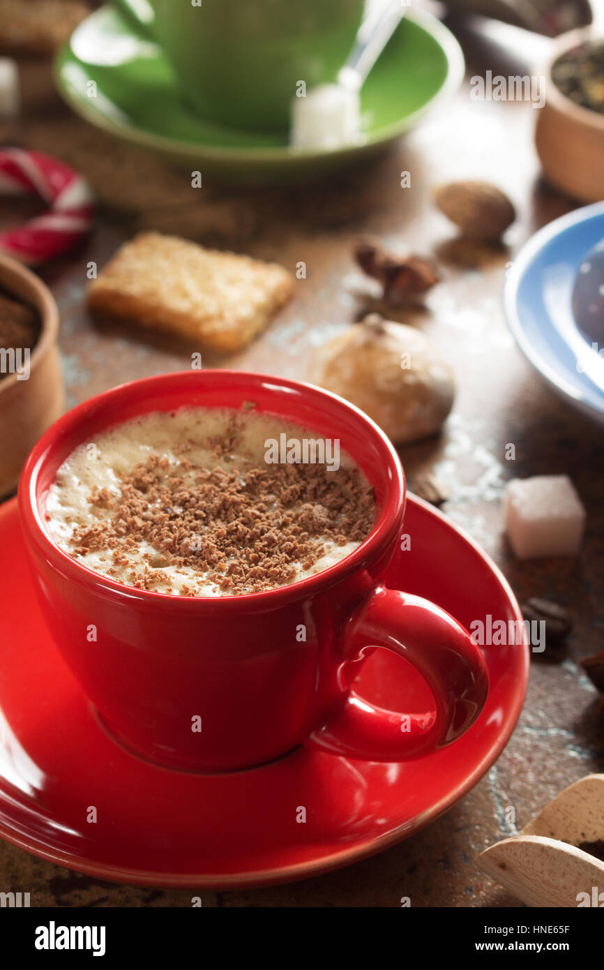 cup of coffee at table background Stock Photo - Alamy