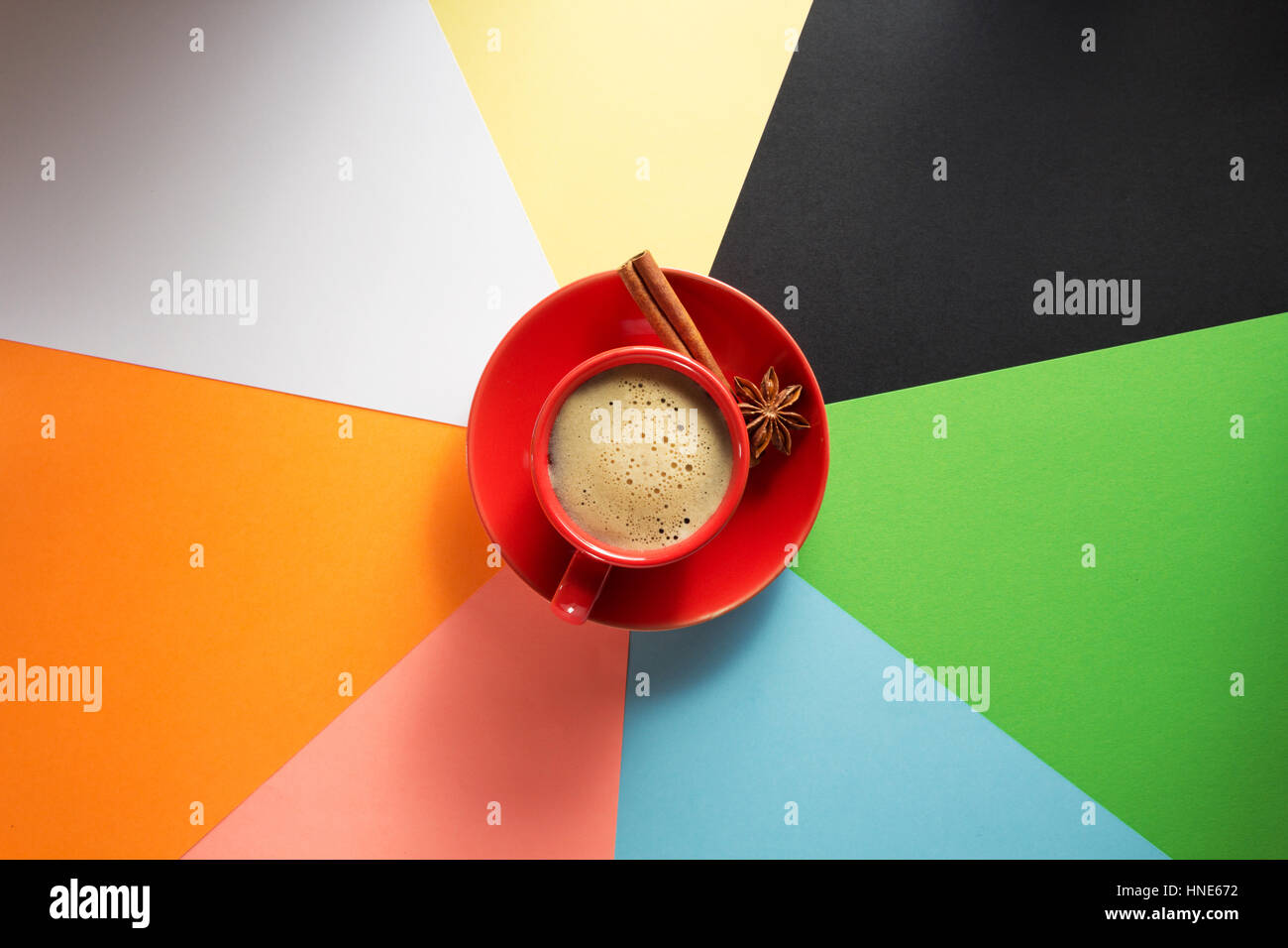 cup of coffee at colorful paper background Stock Photo - Alamy
