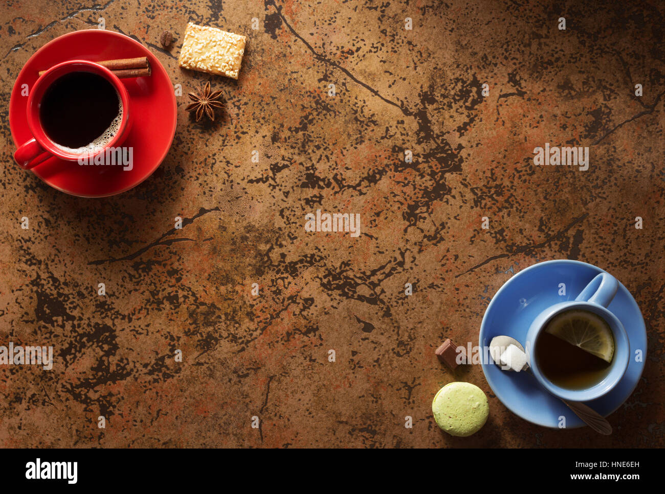 cup of coffee and tea at abstract background Stock Photo - Alamy