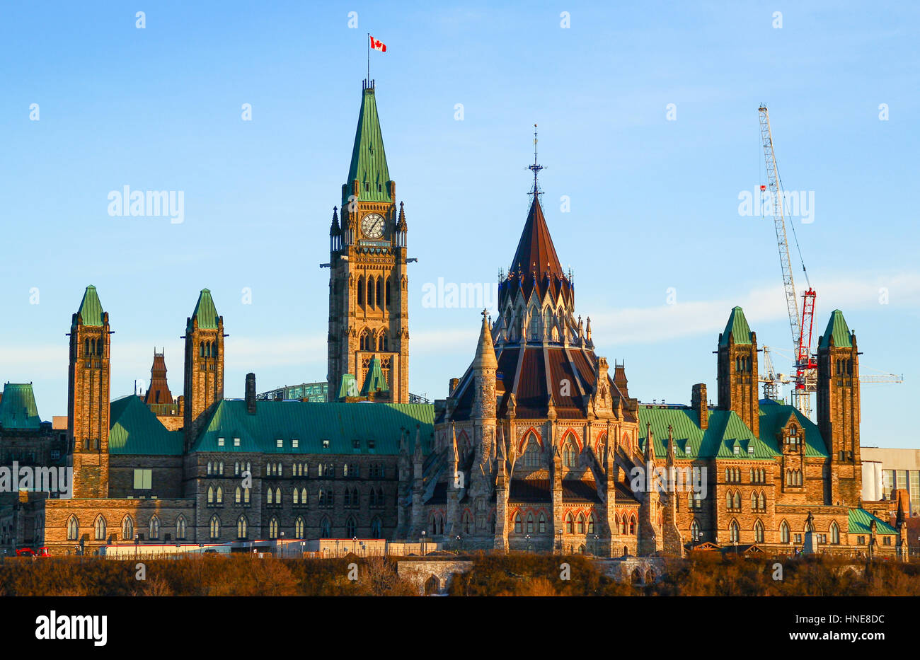 Parliament Hill and the Canadian House of Parliament across the Ottawa ...