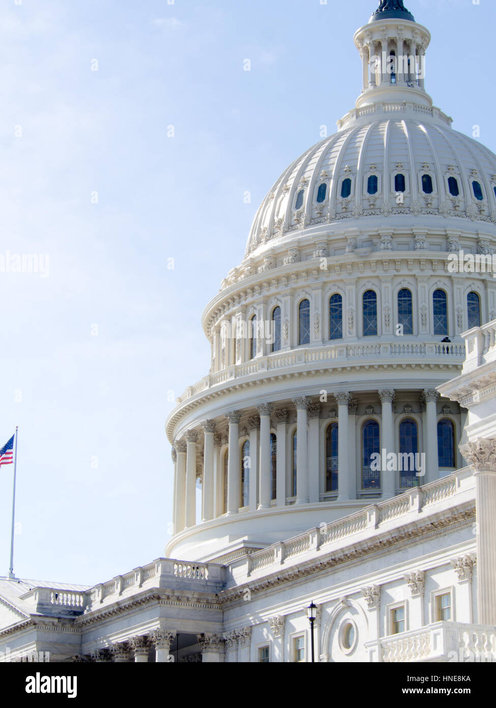 The iconic domed top of the United States Capitol Building on a sunny ...