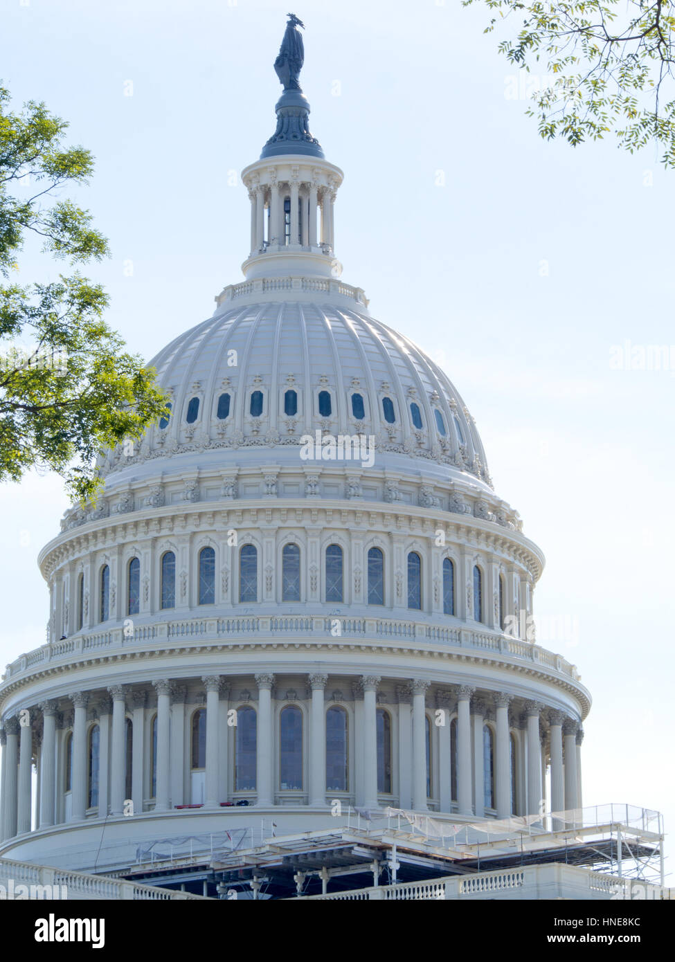 The iconic domed top of the United States Capitol Building on a sunny ...