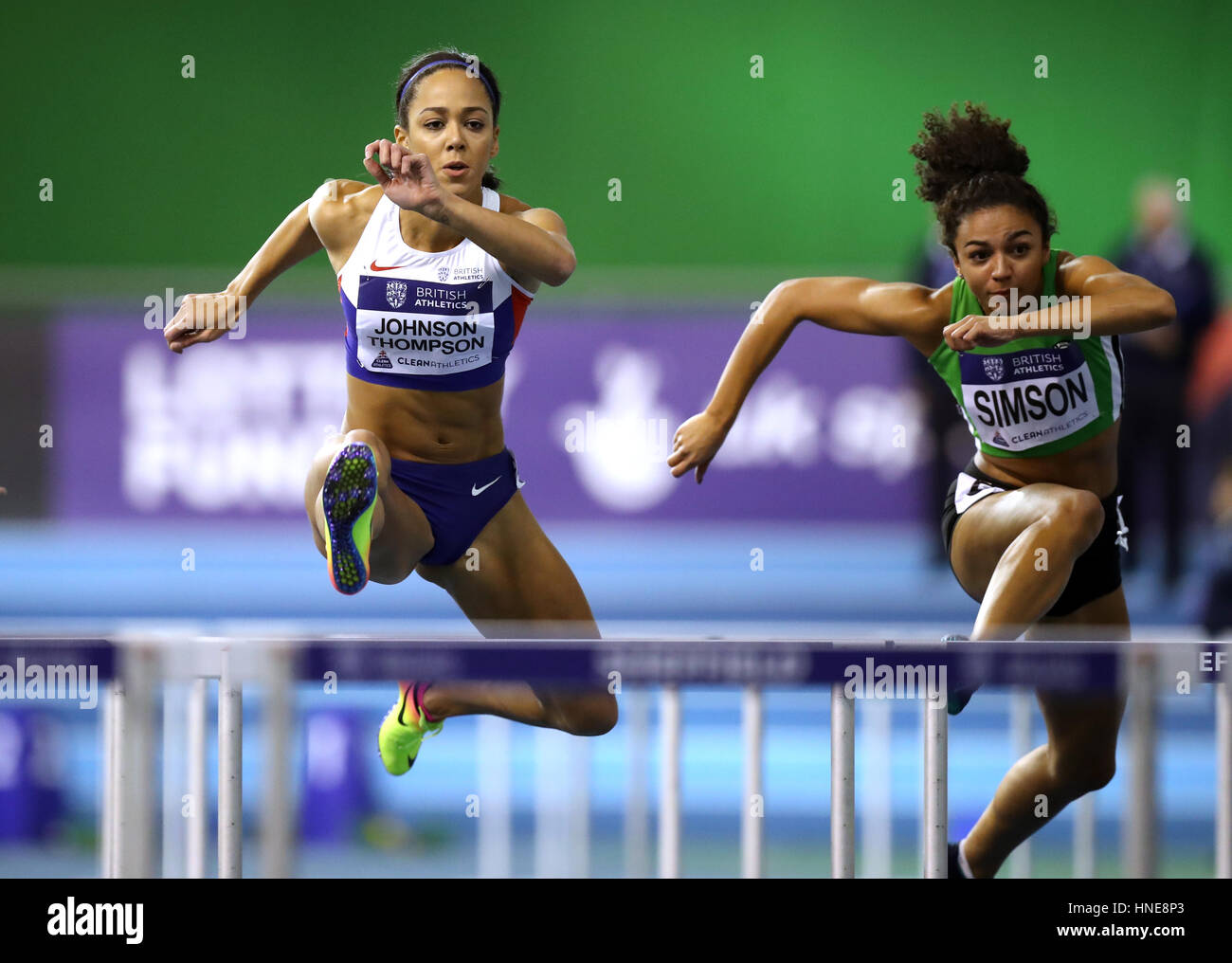 Katarina Johnson-Thompson in action in the women's 60m hurdles heats ...