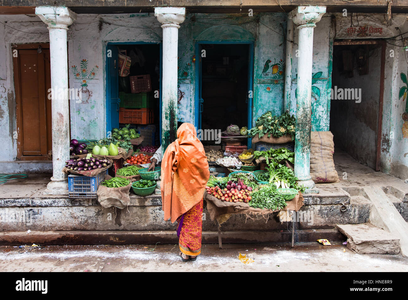 India uttar pradesh varanasi woman street market hi-res stock ...