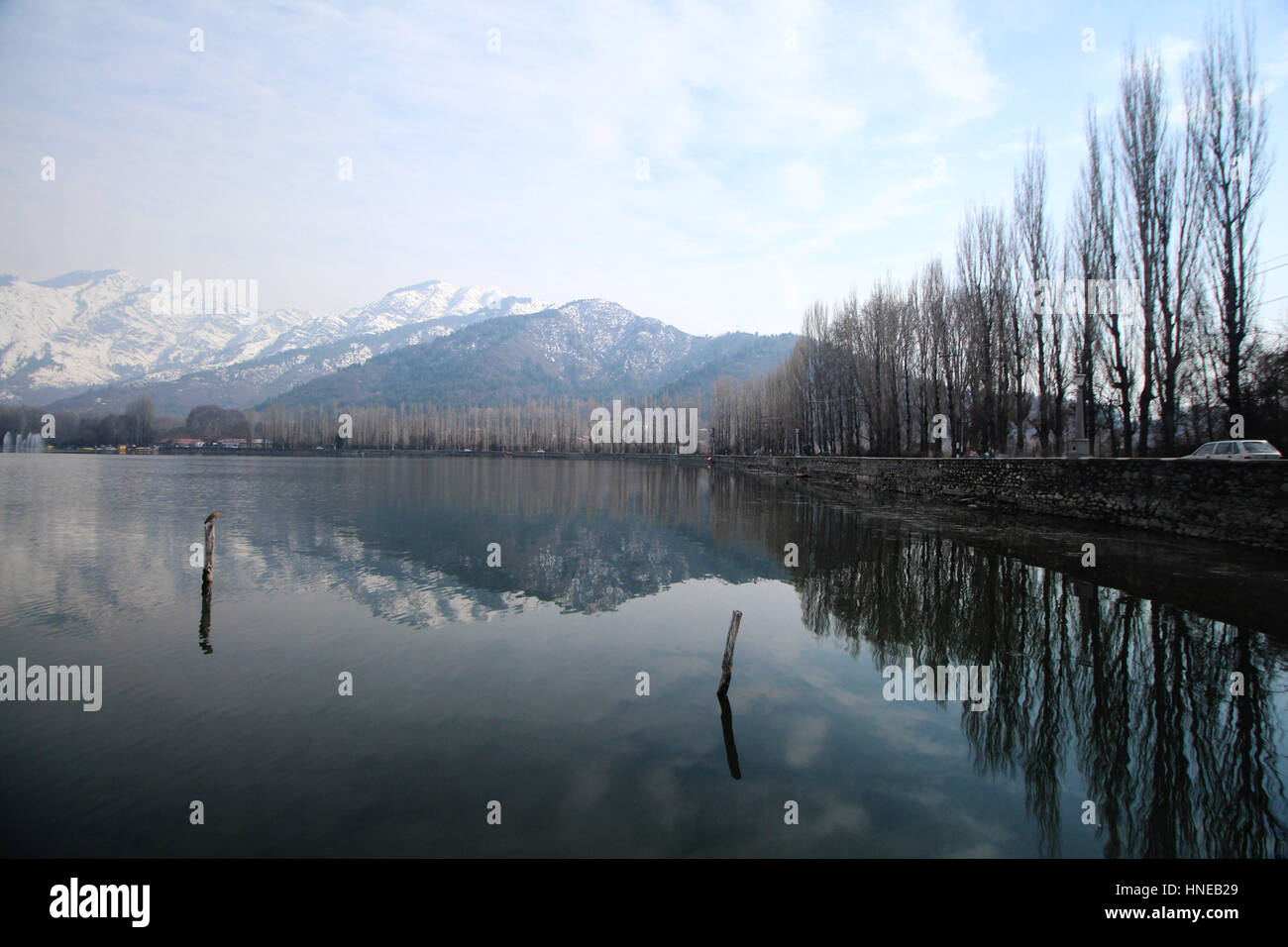 Srinagar, India. 11th Feb, 2017. A panoramic view of Dal lake with snow ...