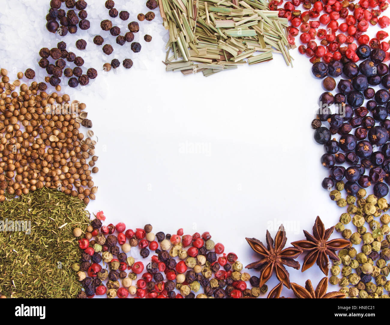 Frame of diferent spices on white background Stock Photo - Alamy