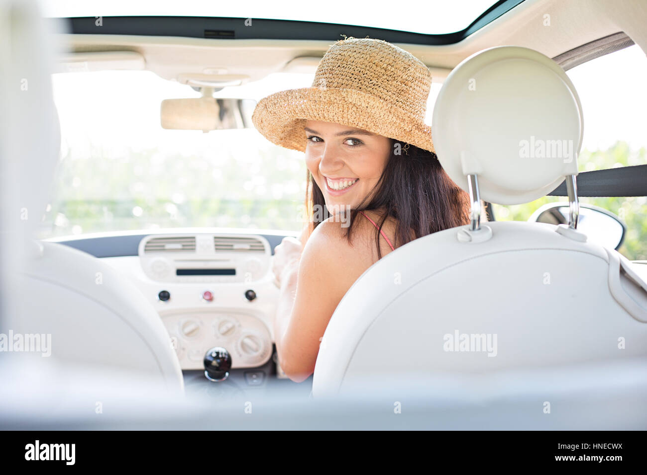 Portrait of beautiful woman driving car Stock Photo - Alamy