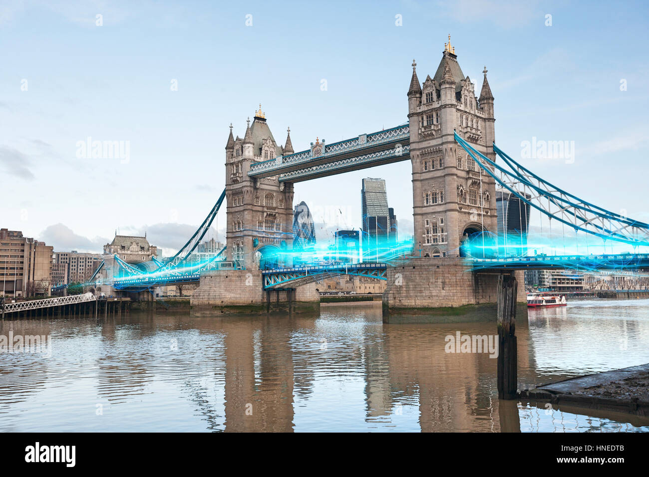 Blue streak of lights passing through London Bridge Stock Photo - Alamy