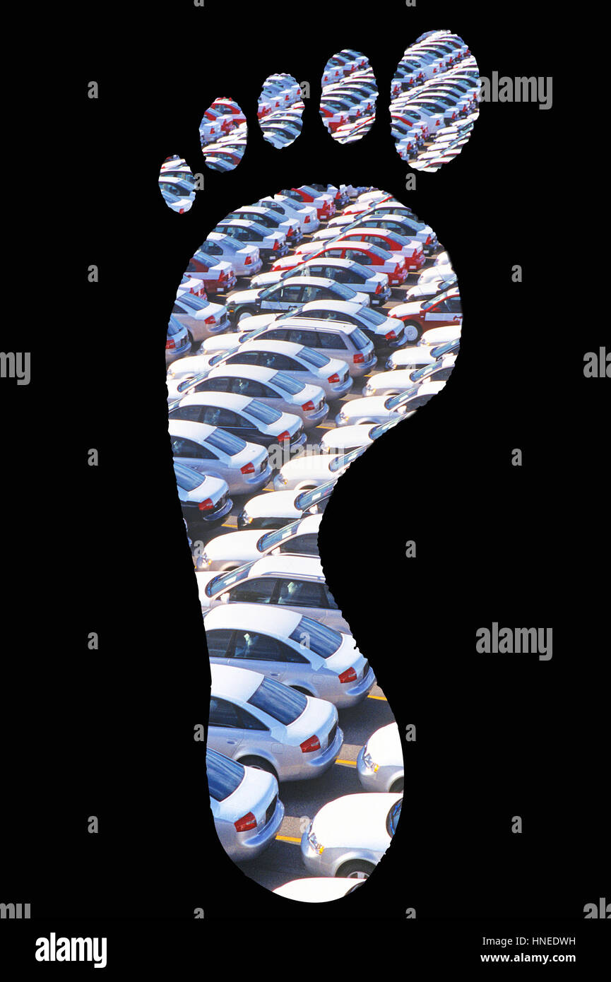Cars parked in footprints over black background Stock Photo - Alamy