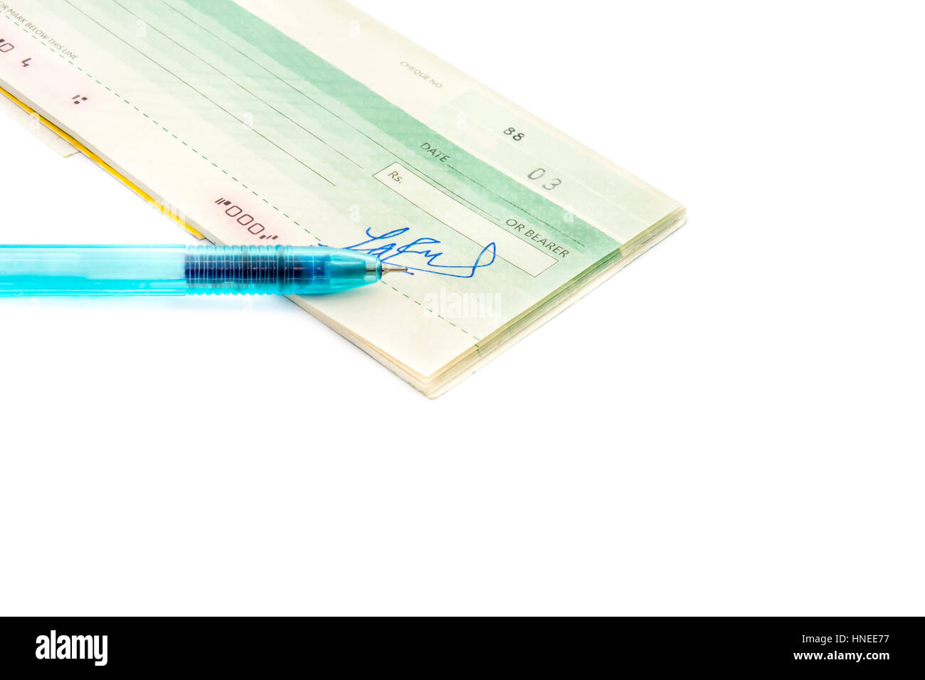 bank checkbook with pen isolated on white background.bank check.blank ...