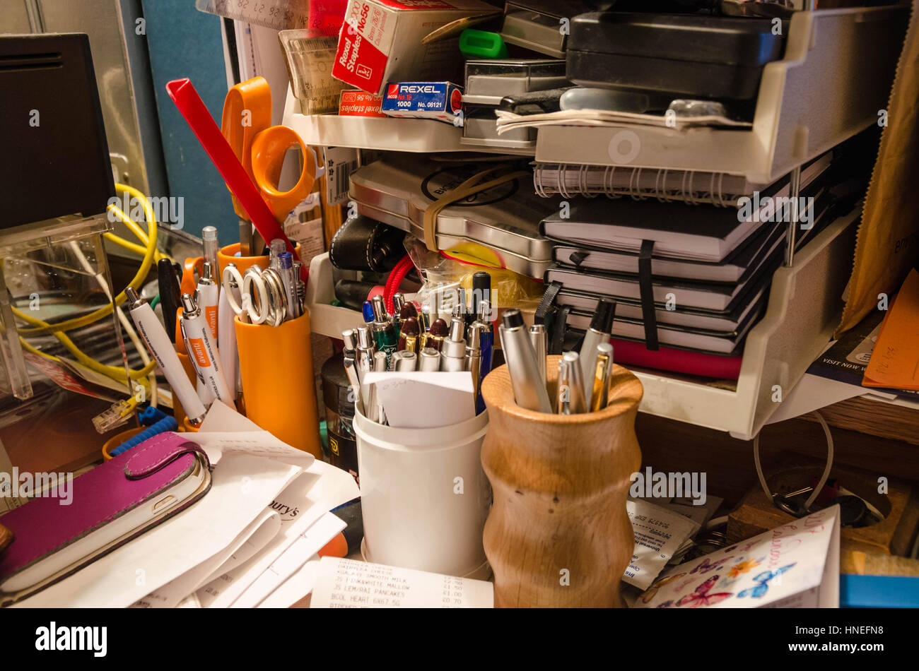 Untidy desk home hi-res stock photography and images - Alamy