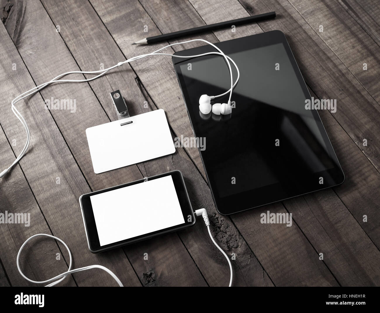Blank technology template. Tablet , smartphone with blank screen, badge ...