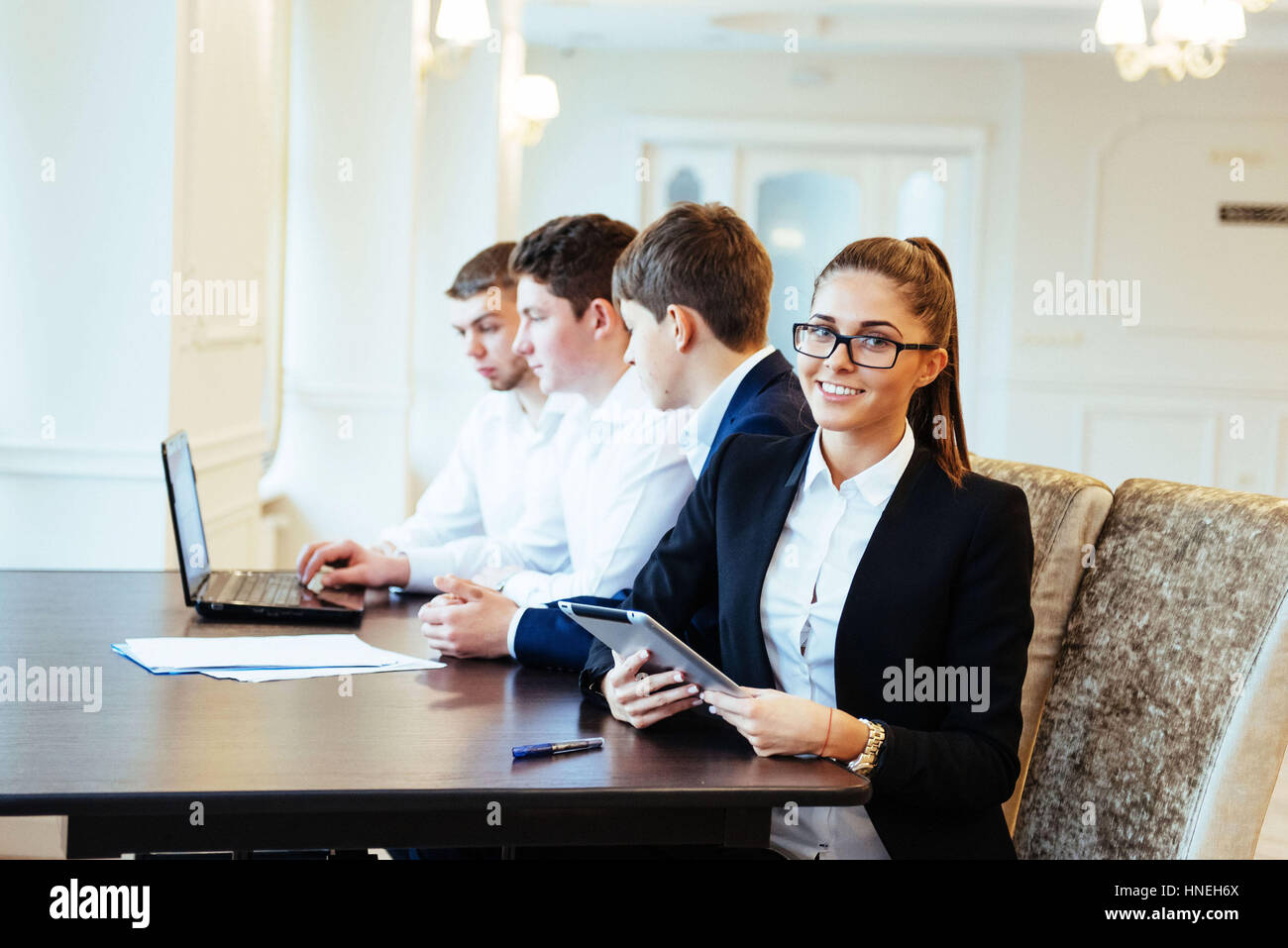 Students with laptops and tablet Stock Photo - Alamy